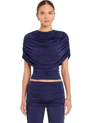 Amanda Uprichard Marcelle Top With Draped Detail - Navy