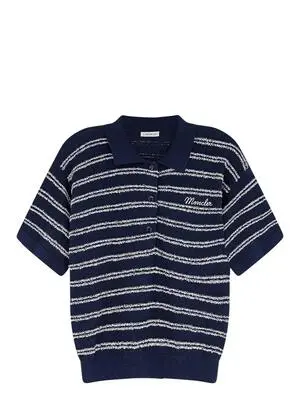 Moncler Cotton Blend Polo Shirt With Bouclé Effect - Blue