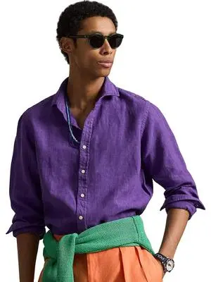 Ralph Lauren Classic Fit Slub Linen Shirt Cabana Purple