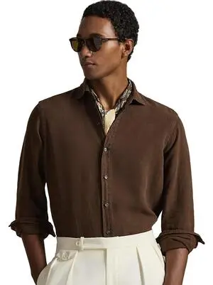 Ralph Lauren Classic Fit Slub Linen Shirt Dark Beech