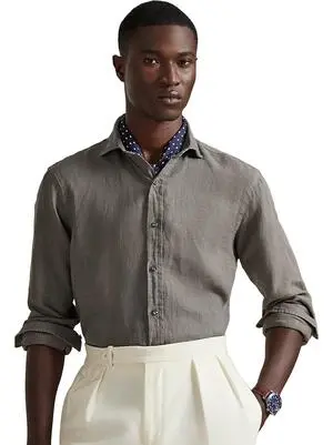 Ralph Lauren Classic Fit Slub Linen Shirt Dark Metal