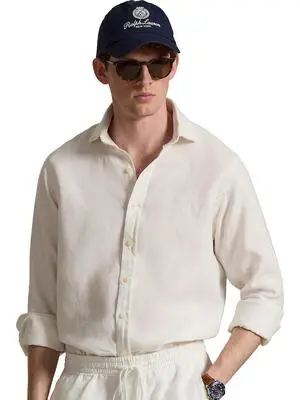 Ralph Lauren Classic Fit Slub Linen Shirt Deckwash White