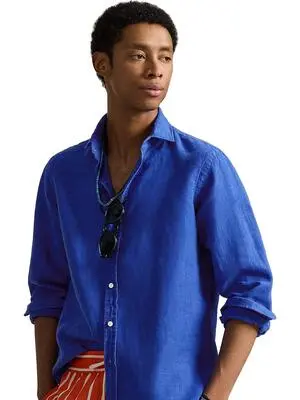 Ralph Lauren Classic Fit Slub Linen Shirt Pacific Royal