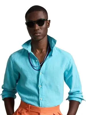 Ralph Lauren Classic Fit Slub Linen Shirt Perfect Turquoise