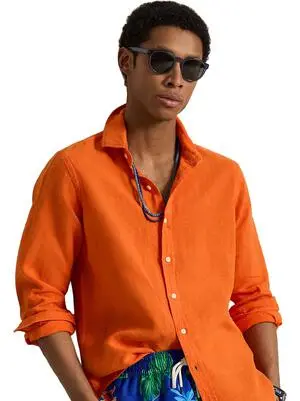 Ralph Lauren Classic Fit Slub Linen Shirt Sailing Orange
