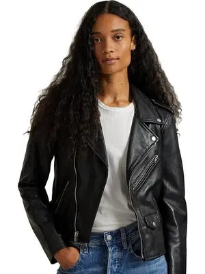 Ralph Lauren Sheepskin Leather Moto Jacket - Polo Black