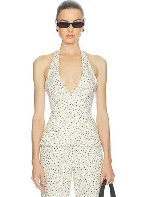 AEXAE Linen Halter Neck Top - Micro Polka Dot