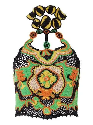 Etro Crocheted Cotton Halterneck Top - Orange