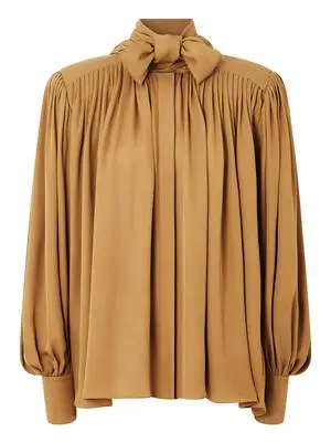 Khaite Vali Pussy-bow Silk-georgette Blouse - Neutrals