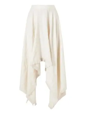 KALLMEYER Frayed Asymmetric Tweed Midi Skirt Neutrals