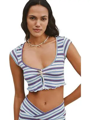 CELANDINE Seamless Cropped Tee - Blue Pattern