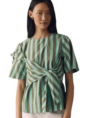 DAMSON MADDER Cotton Estelle T-shirt Blouse - Aqua