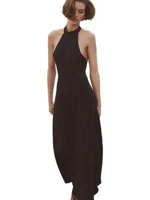 Anthropologie Halter Open-back A-line Maxi Dress - Black