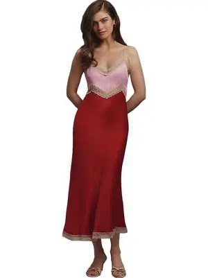Bhldn Satin Lace Colorblock Midi Dress - Pink Pattern