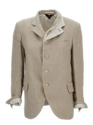 Comme Des Garçons Single-breasted Linen Blazer - Beige