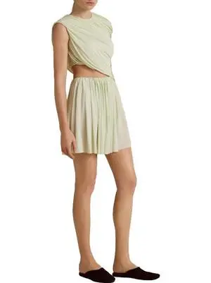 Marina Moscone Mini Gathered Draped Dress With Cap Sleeves Hemlock