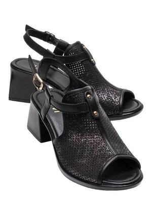 FOREVER & ALWAYS SHOES Janelle Leather Block Heel Sandal - Black