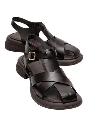 FOREVER & ALWAYS SHOES Leather Sandal - Brown
