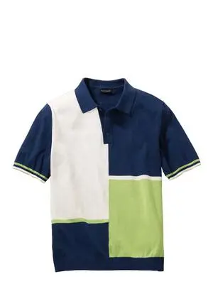 PAUL FREDRICK Cotton Three Button Polo - Blue Multi