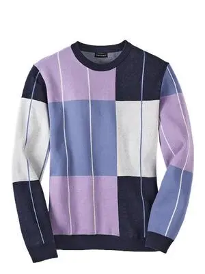 PAUL FREDRICK Cotton Crewneck Long Sleeve Pullover - Navy/purple