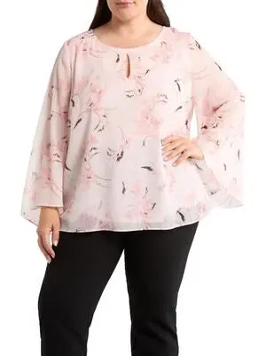 Anne Klein Floral Metallic Print Keyhole Top - Soft Blossom Multi
