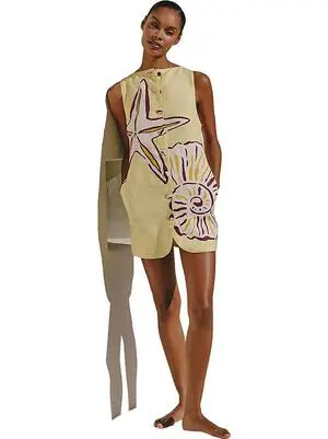CALA DE LA CRUZ Rhoda Linen Mini Dress - Yellow Pattern