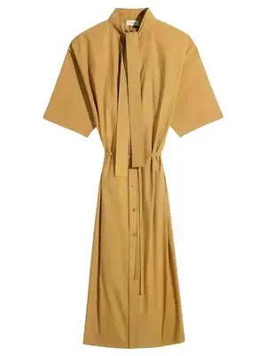 LEMAIRE Pussy-bow Belted Midi Dress - Neutrals