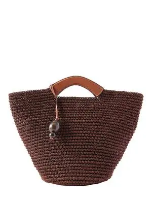 HUNTING SEASON Large Leather-Trimmed Raffia Shopper Tote