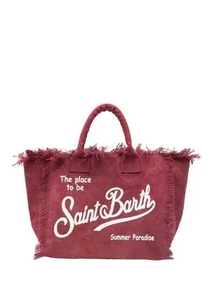 MC2 SAINT BARTH Vanity Fringed Logo-Print Tote Red