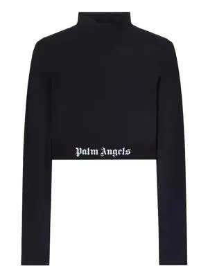 Palm Angels Logo Waistband Mockneck Top - Black