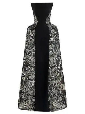 GEMY MAALOUF Strapless Embroidered Maxi Dress - Black