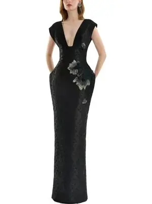 GEMY MAALOUF Jacquard Maxi Dress - Black