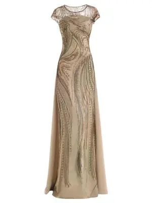 GEMY MAALOUF Beaded Embroidered Maxi Dress - Neutrals