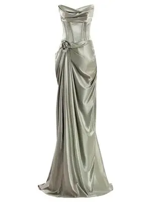 GEMY MAALOUF Strapless Metallic-effect Maxi Dress - Green