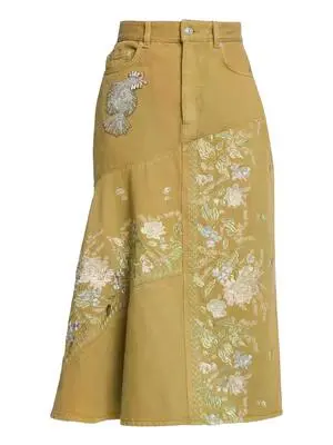 Erdem Floral Embroidered Midi Skirt - Yellow