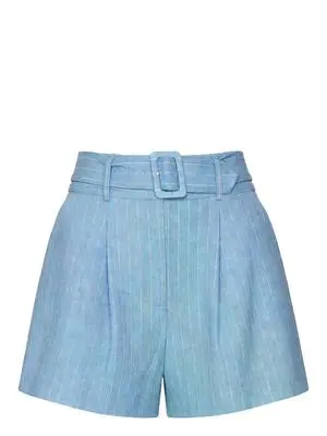 Veronica Beard Piper Pinstripe Belted Shorts - Blue
