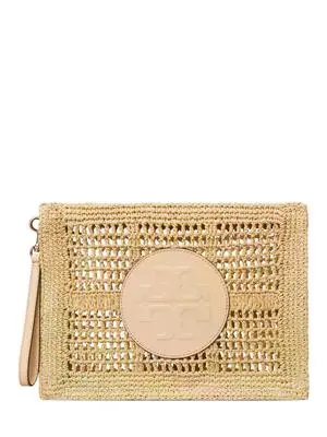 Tory Burch Tory Burch Logo Patch Woven Raffia Clutch With Wristlet Neutrals