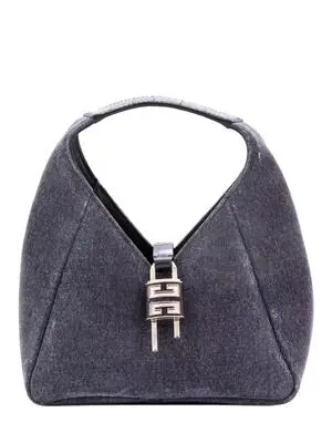 GIVENCHY Padlock Washed Denim And Crocodile Embossed Leather Mini Hobo Bag