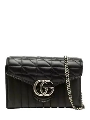 Gucci Gg Marmont Matelassé Leather Aria Wallet On Chain - Black