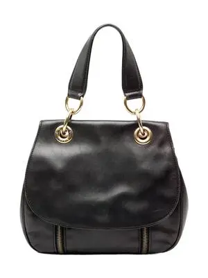 Celine 2014 Leather Eyelet Flap Handbag - Black