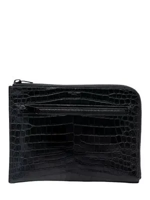 Saint Laurent Croc Embossed Leather Clutch Bag - Black