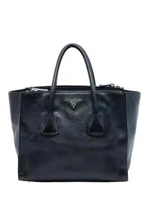 Prada Glace Calf Twin Pocket Double Handle Satchel - Blue