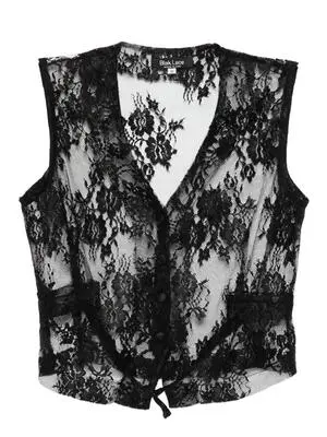 BLAKLACE Lace V-neck Blouse - Black