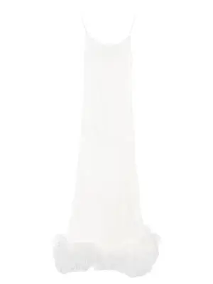 Oseree Feather-trim Midi Dress - White