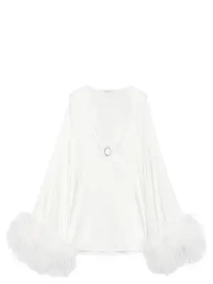 Oseree Feather-trim Mini Dress - White