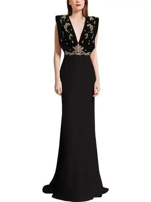 GEMY MAALOUF Embellished V-neck Maxi Dress - Black