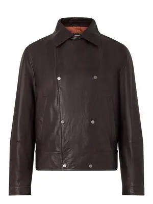 Brunello Cucinelli Leather Biker Jacket - Brown