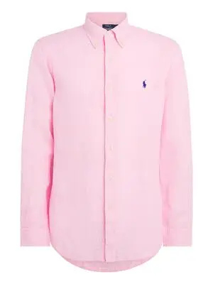 Polo Ralph Lauren Linen Button-up Shirt With Embroidered Logo - Pink