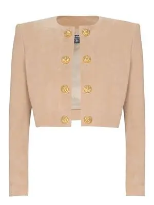 Balmain Suede Cropped Jacket - Beige