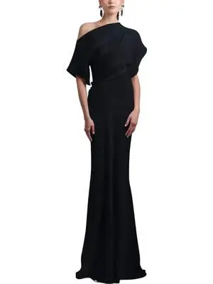 GEMY MAALOUF Asymmetrical Draped Maxi Dress - Black